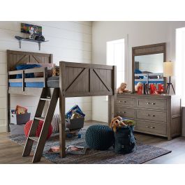 Legacy Classic Kids Bunkhouse Complete Mid Loft Bed, Twin 3/3 Aged Barnwood